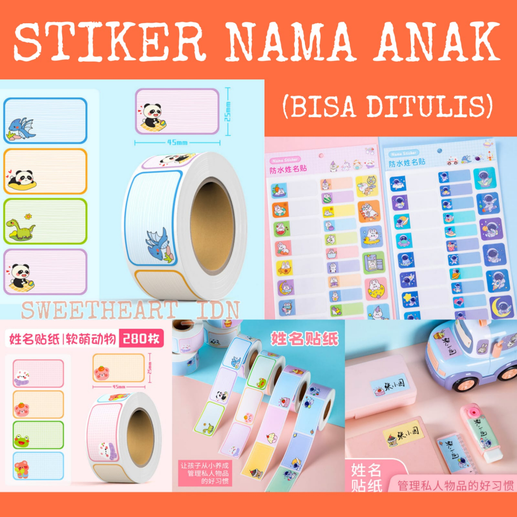Jual Stiker nama anak bisa ditulis motif lucu tempel buku tulis ...
