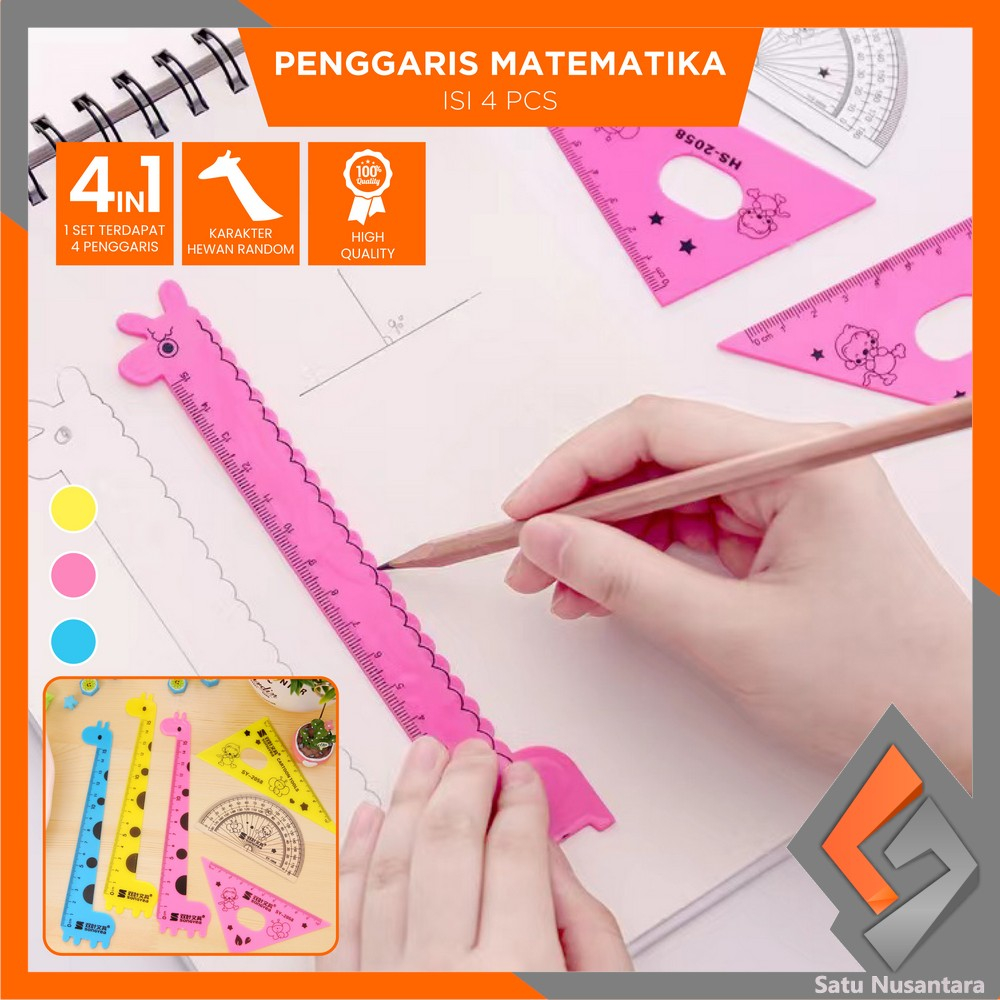 Jual SN-A66 Penggaris Plastik 15cm Set Isi 4 Alat Tulis Sekolah Kantor ...