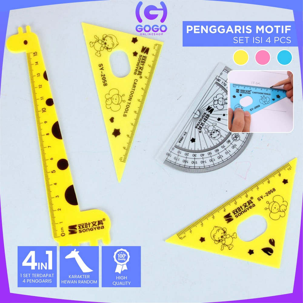 Jual GOGO-A66 Penggaris Plastik 15cm Set Isi 4 Alat Tulis Sekolah ...