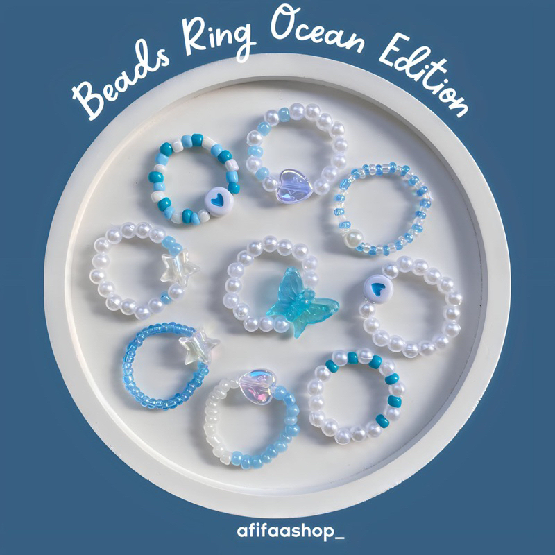 Jual BEADS RING PEARL OCEAN EDITION //Beads ring blue/ cincin manik ...