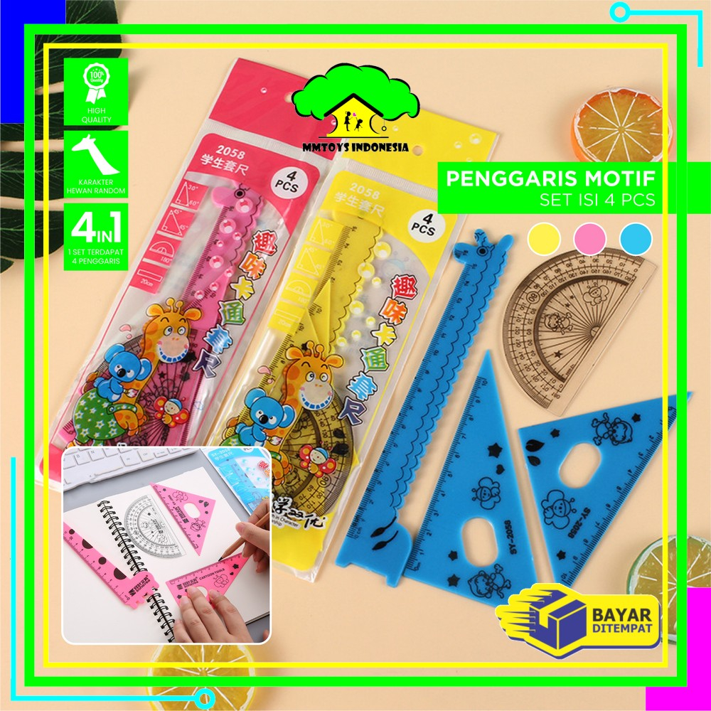 Jual MI-A66 Penggaris Plastik 15cm Set Isi 4 Alat Tulis Sekolah Kantor ...