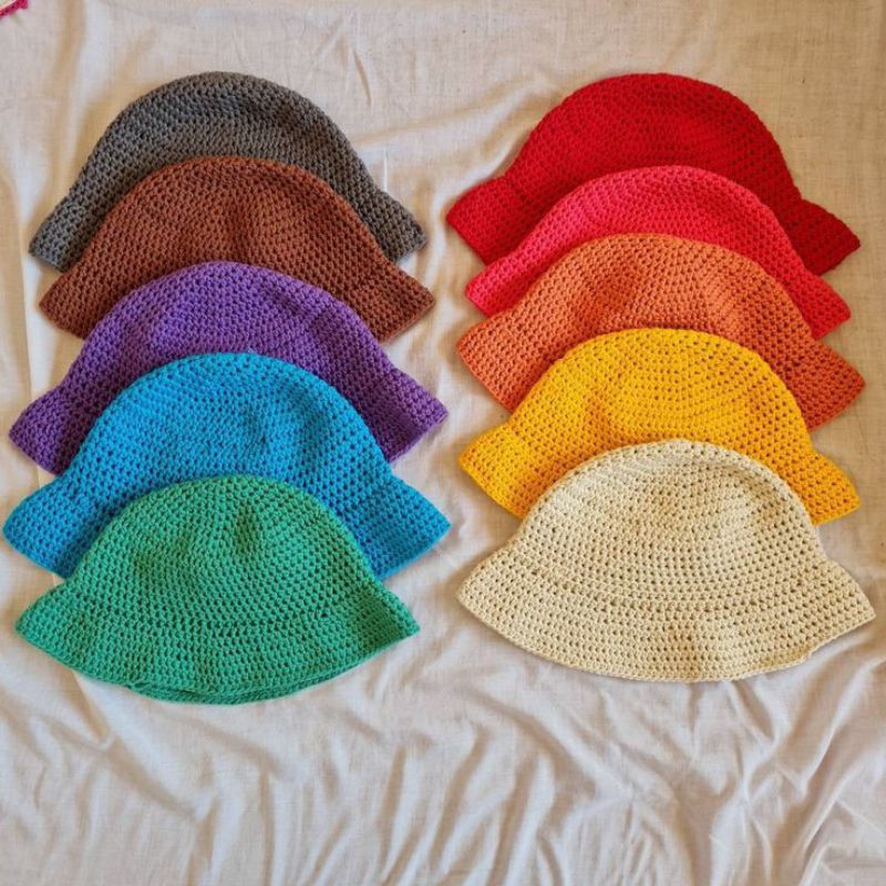 Jual bucket hat crochet polos | topi rajut unisex | Shopee Indonesia