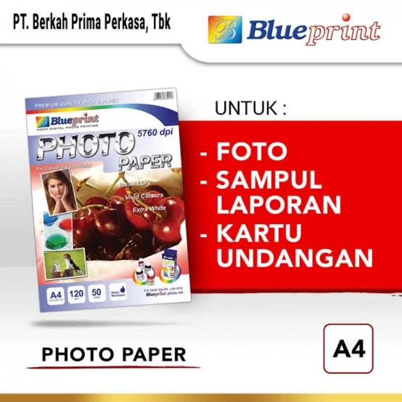 Jual Kertas Foto A4 Blueprint Glossy Photo Paper 210 Micron 20 Lembar ...