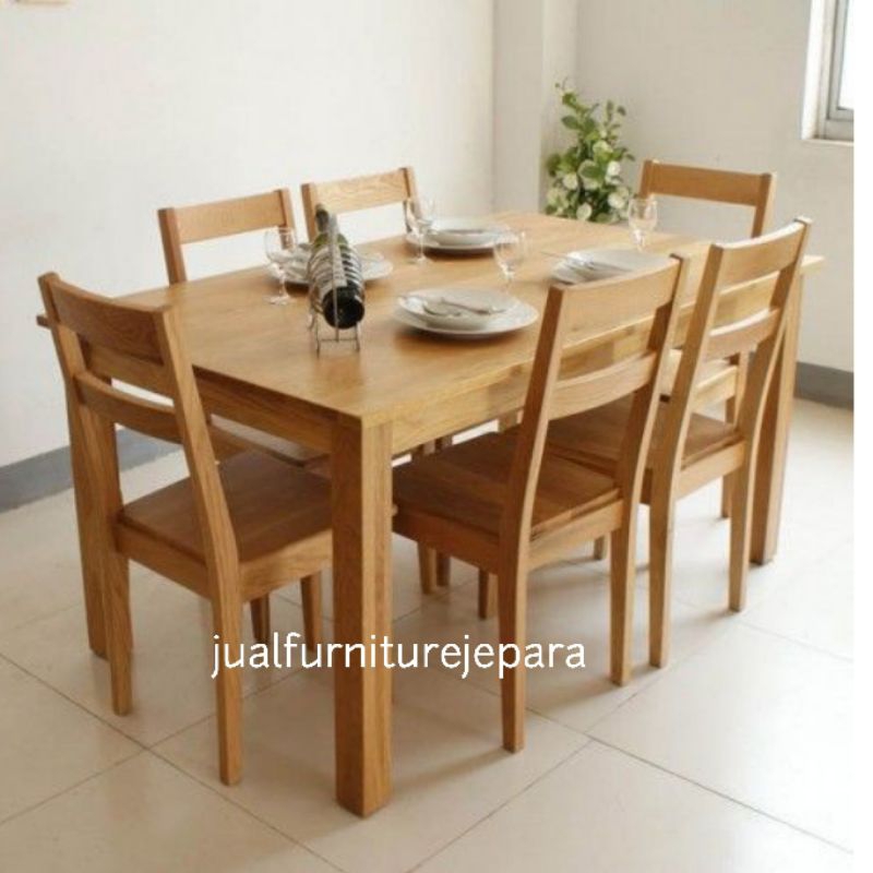 Jual meja makan minimalis 6 kursi kayu jati, set meja makan 6 kursi minimalis kayu jati | Shopee ...