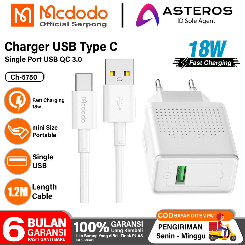 Jual MCDODO Charger USB Type C Fast Charging 18w Quick Charger Xiaomi ...