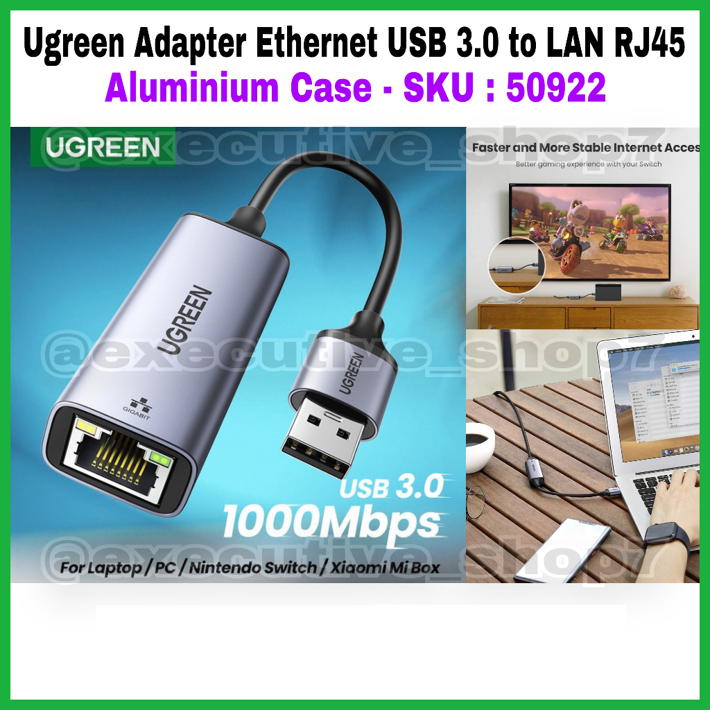 Jual Ugreen Adapter Ethernet USB 3.0 to LAN RJ45 - Aluminium Case - SKU ...