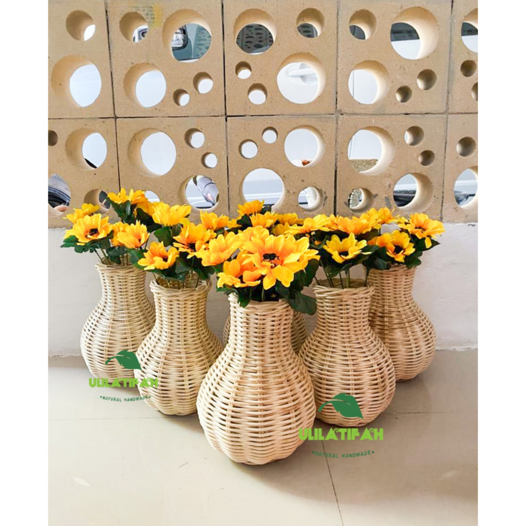 Jual vas rotan mini/pot rotan/hiasan meja/dekorasi ruangan/bejana/bunga ...