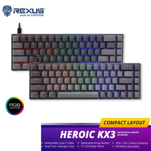 Jual Rexus KX4 KX-4 Heroic Series RGB Gaming Mechanical Keyboard 87 ...