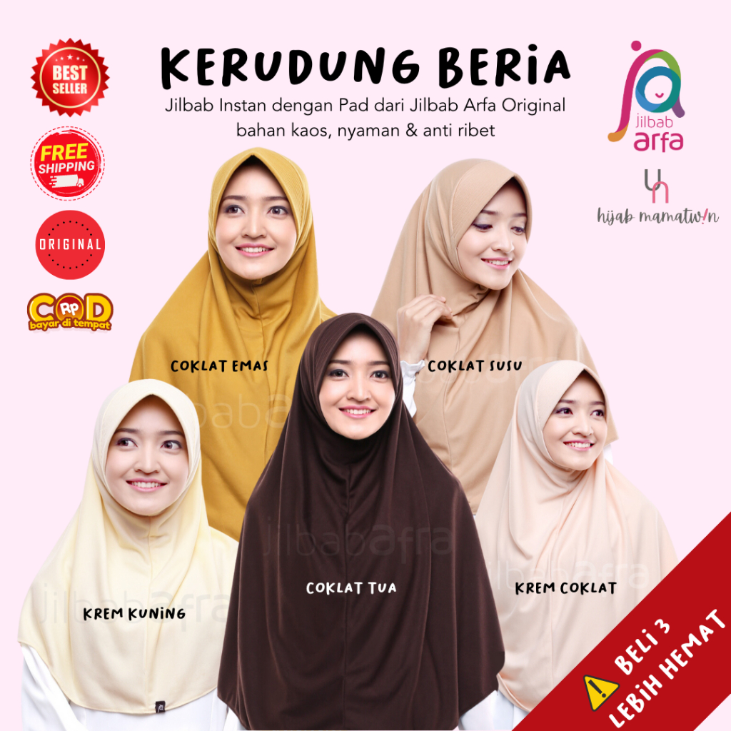 Jual Beria Bergo Pad Topi Brown Series by Jilbab Arfa Jilbab Afra Krem ...