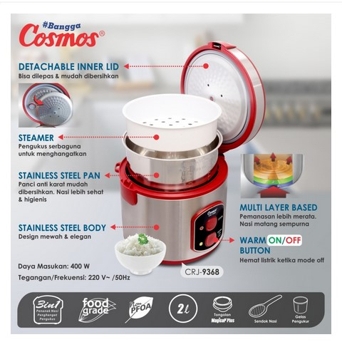 Jual COSMOS CRJ-9368 Magic Com / Rice Cooker 2 Liter (Stainless Steel ...