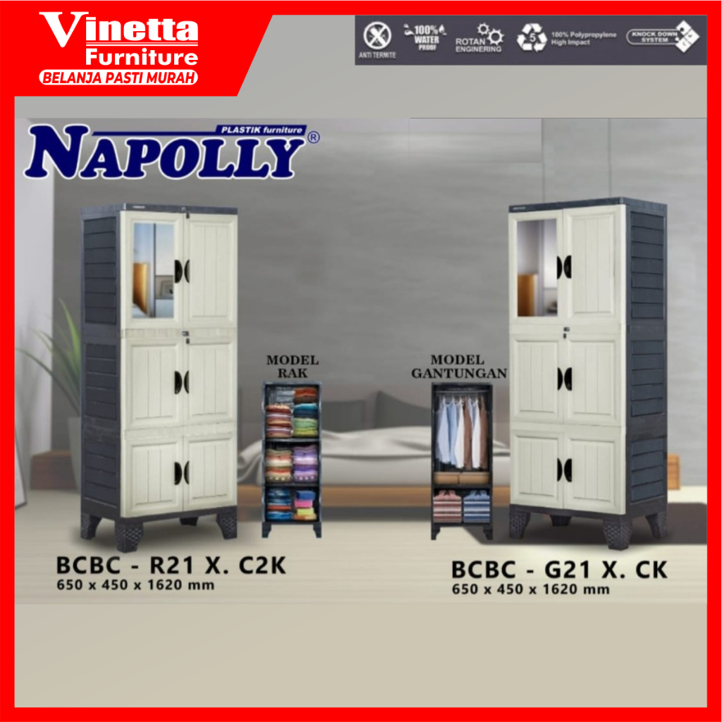 Jual Lemari Plastik Kaca / Lemari Pakaian Plastik / Cabinet Rotan ...