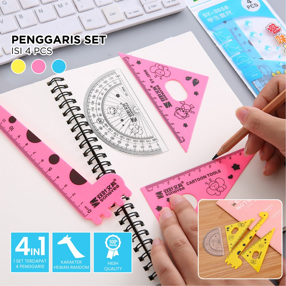 Jual Penggaris Plastik 15cm Set Isi 4 Alat Tulis Sekolah Kantor ...