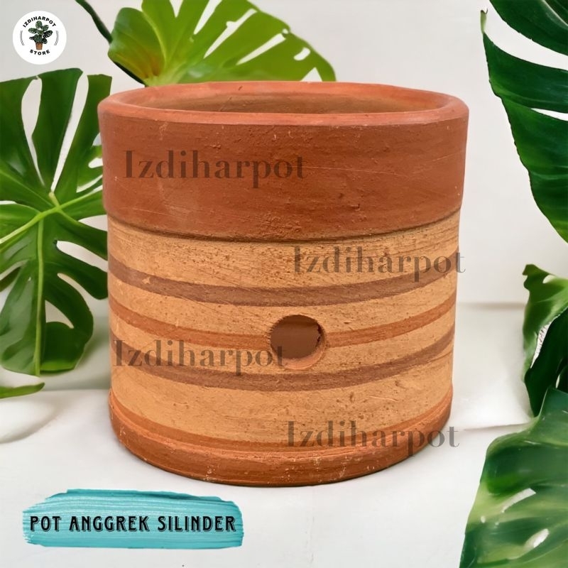 Jual POT BUNGA ANGGREK GERABAH TANAH LIAT SILINDER POLKA D15 - POT ...
