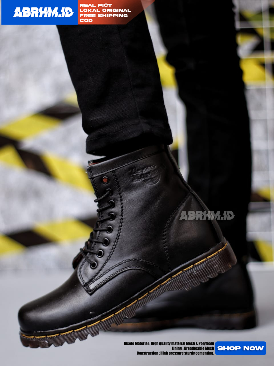 Jual ABRHM Sepatu Boots Kulit Asli Docmart Hitam Kerja Pria | Shopee ...