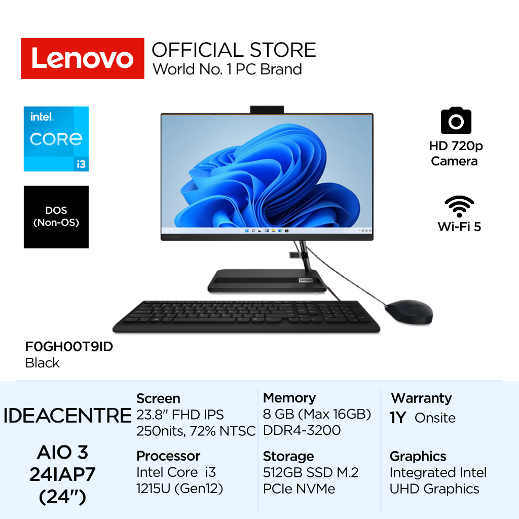 Jual Lenovo PC IdeaCentre AIO 3 24IAP7 Intel Core i3 1215U DOS 8GB ...