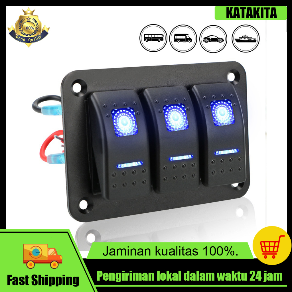 Jual Car Truck Marine Ship Circuit Breaker 3 Gang Rocker Switch Panel ...