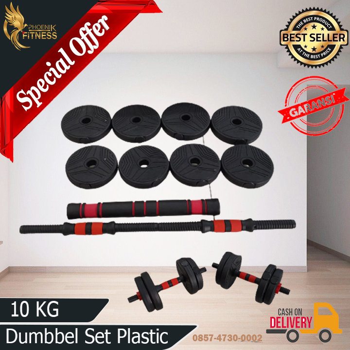 Jual Alat Olahraga Angkat beban Dumbbell Set plastik 10 KG Pegangan Plate Beban | Shopee Indonesia