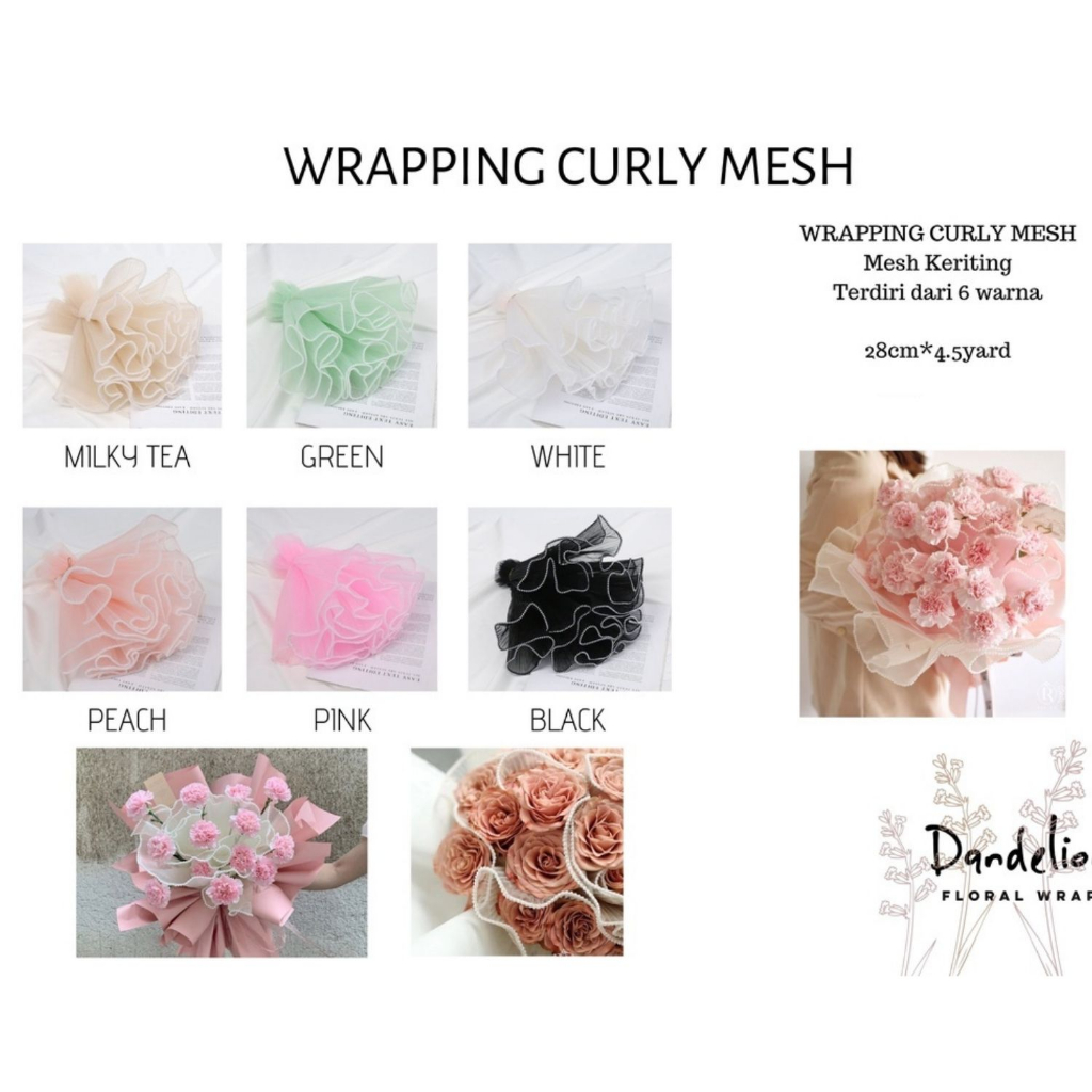 Jual FLOWER WRAPPING KOREAN CURLY MESH / KAIN MESH KERITING PEMBUNGKUS ...