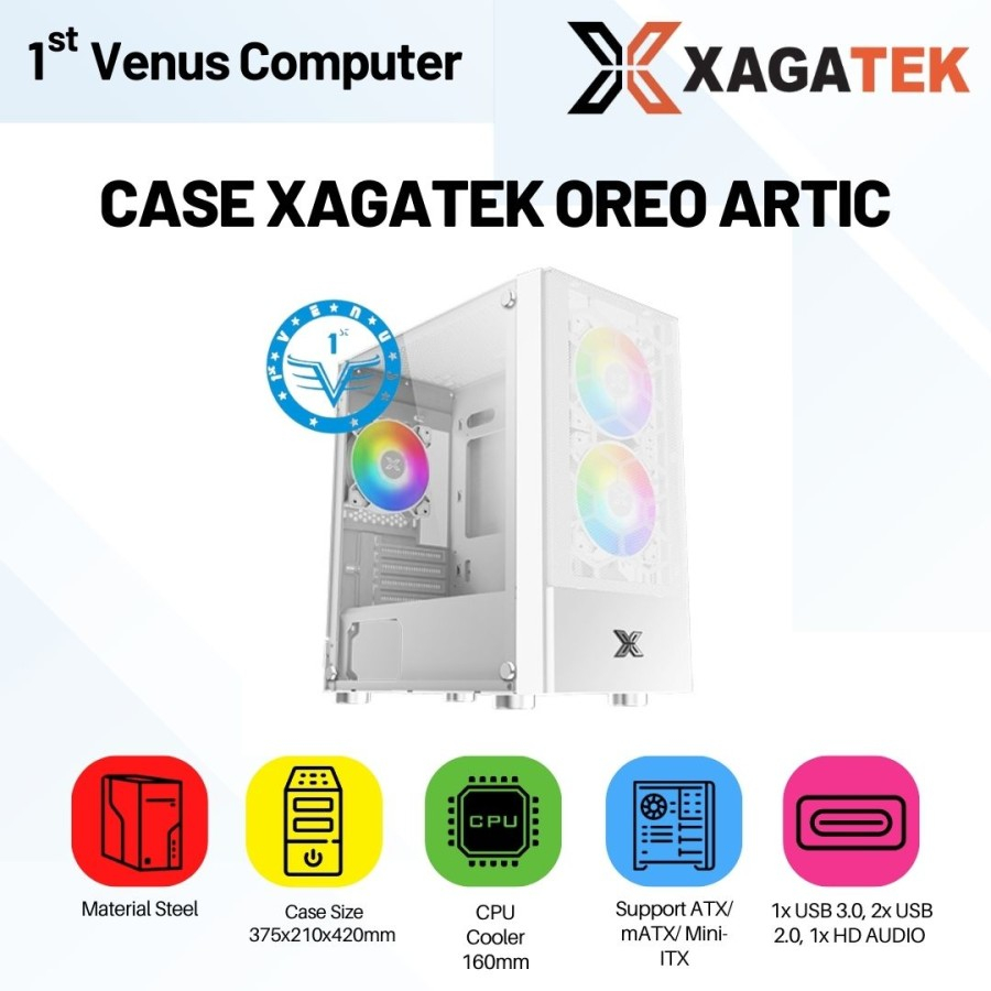 Jual CASING PC GAMING XAGATEK OREO 3 FAN ARCTIC TEMPERED CASE / CASE01 ...