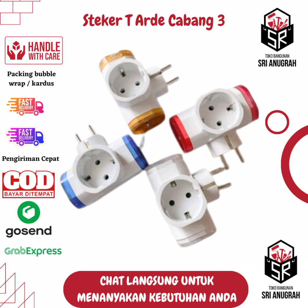 Jual Steker T Arde Cabang 3 Colokan Listrik | Shopee Indonesia