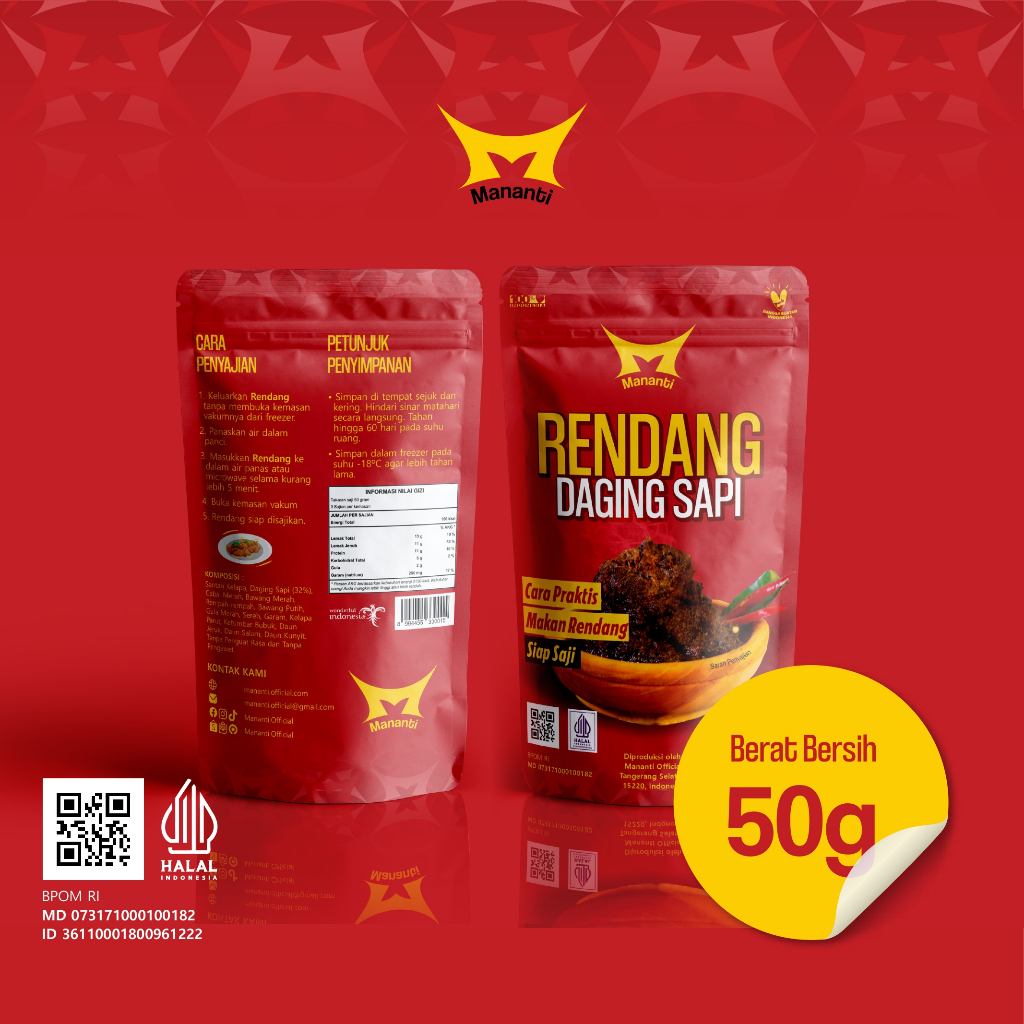 Jual Rendang Mananti - Kemasan 50 Gram - Isi 1 pack Rendang Daging Sapi ...