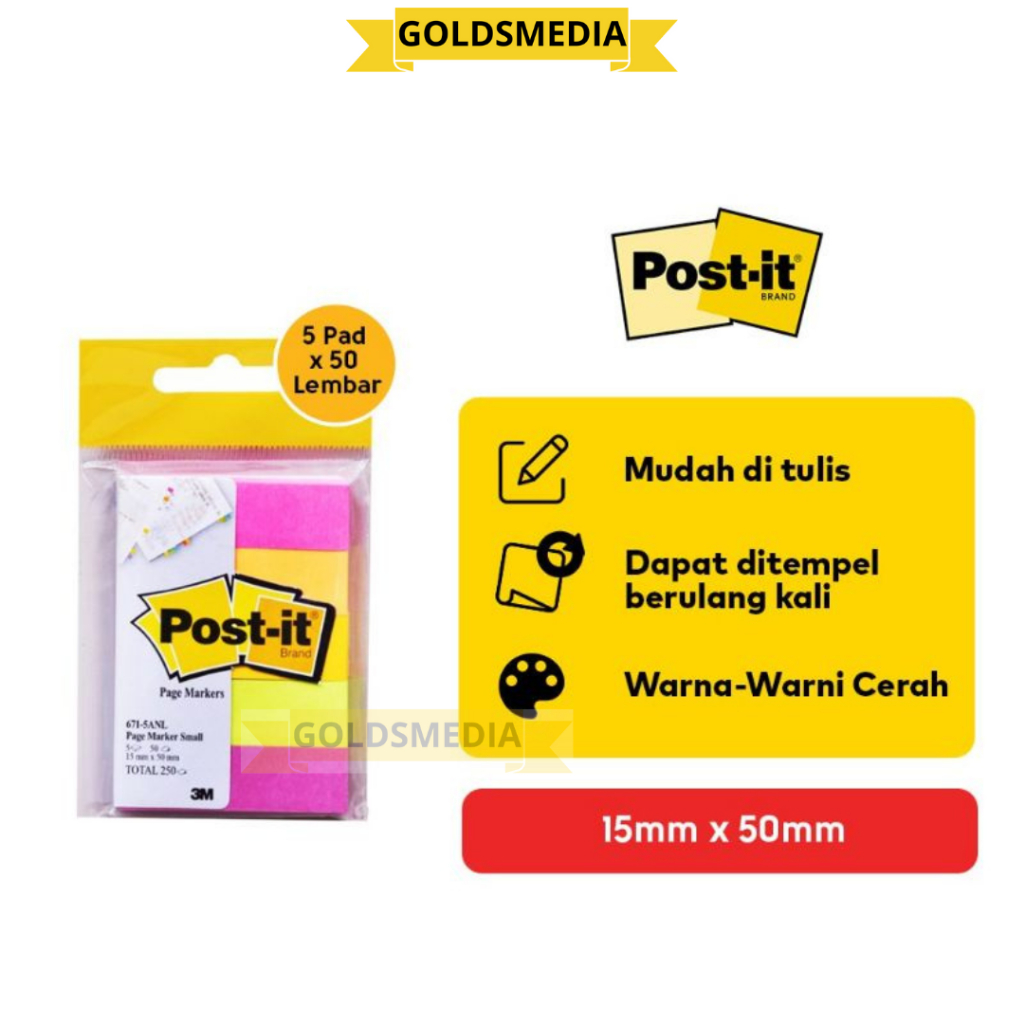 Jual Kertas Post It / 3M Post-it Page Marker Small 671-5ANL / Assorted ...