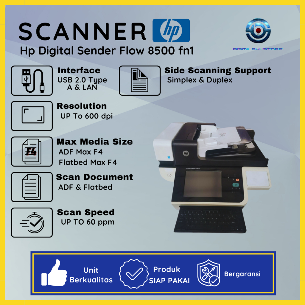 Jual Scanner F4 Hp Digital Sender Flow 8500 fn1 Speed Scan up to 60 ppm ...