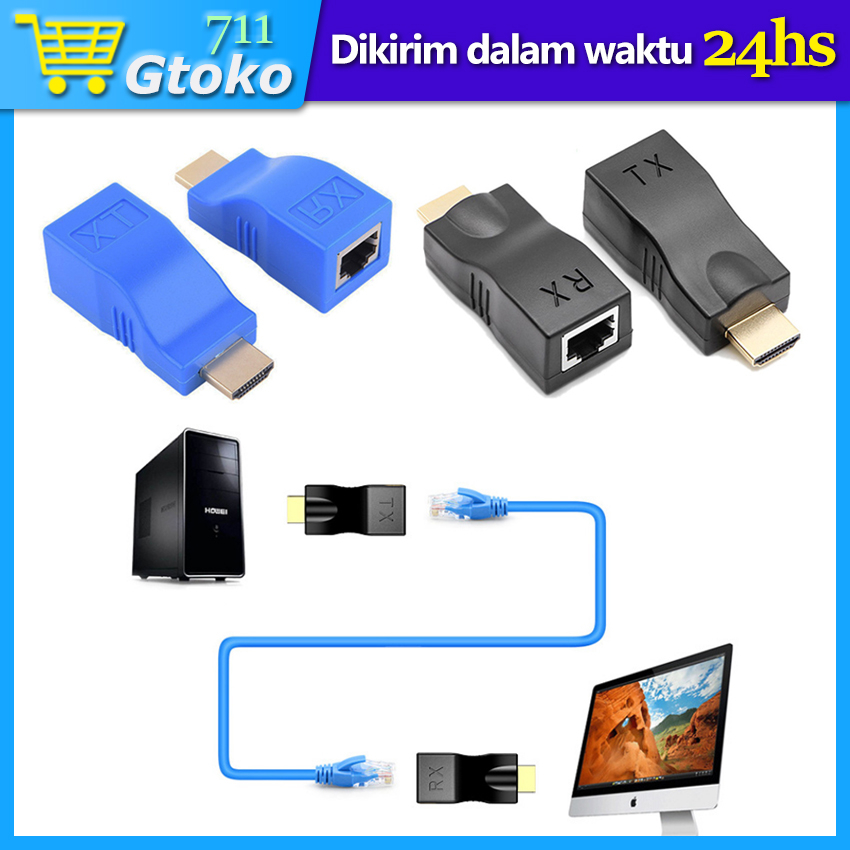 Jual HDMI Extender 30 Meter Cat5e Cat6 Rj45 HDMI Extension Kabel LAN ...