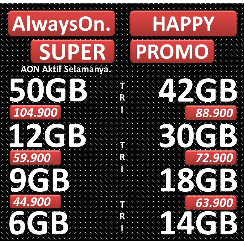 Jual TRI AON 50GB, HAPPY 42GB AON UNLIMITED 6GB, AON 12GB, 9GB 6GB, HAPPY UL 52GB | Shopee Indonesia