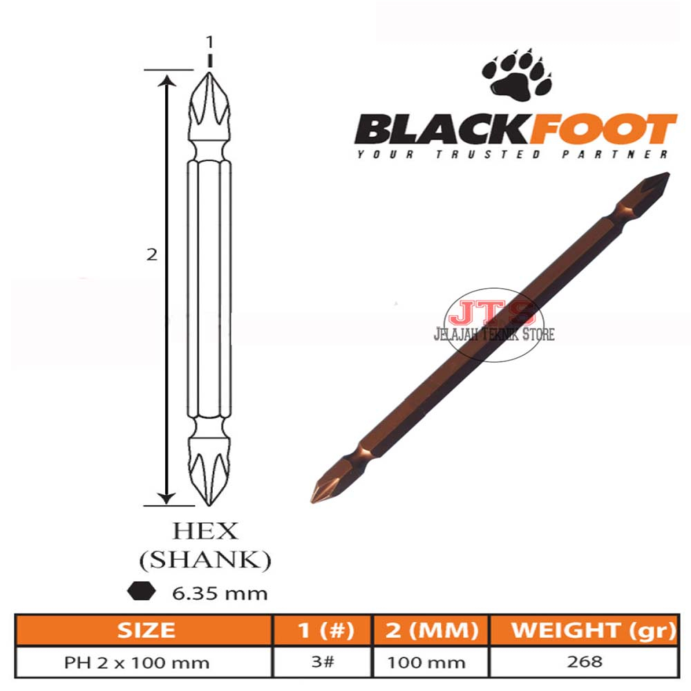 Jual BLACKFOOT Mata Obeng PH2 X 100mm Mata Bor Obeng Impact Angin ...