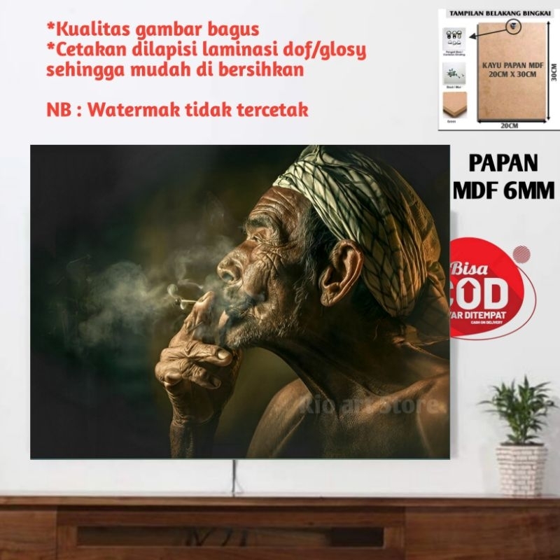 Jual Hiasan dinding bahan papan kayu mdf poster kakek tua sedang ...