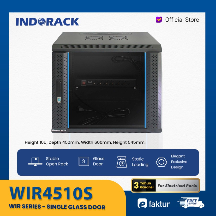 Jual WIR4510S INDORACK Depth 450mm 10U Wallmount Rack Glass Door Rak ...