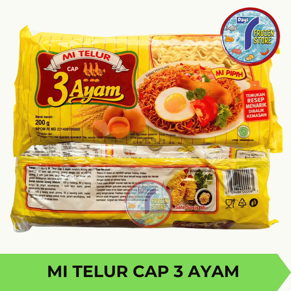 Jual Mi Telur Cap 3 Ayam Indofood Berat 200 Gr | Shopee Indonesia