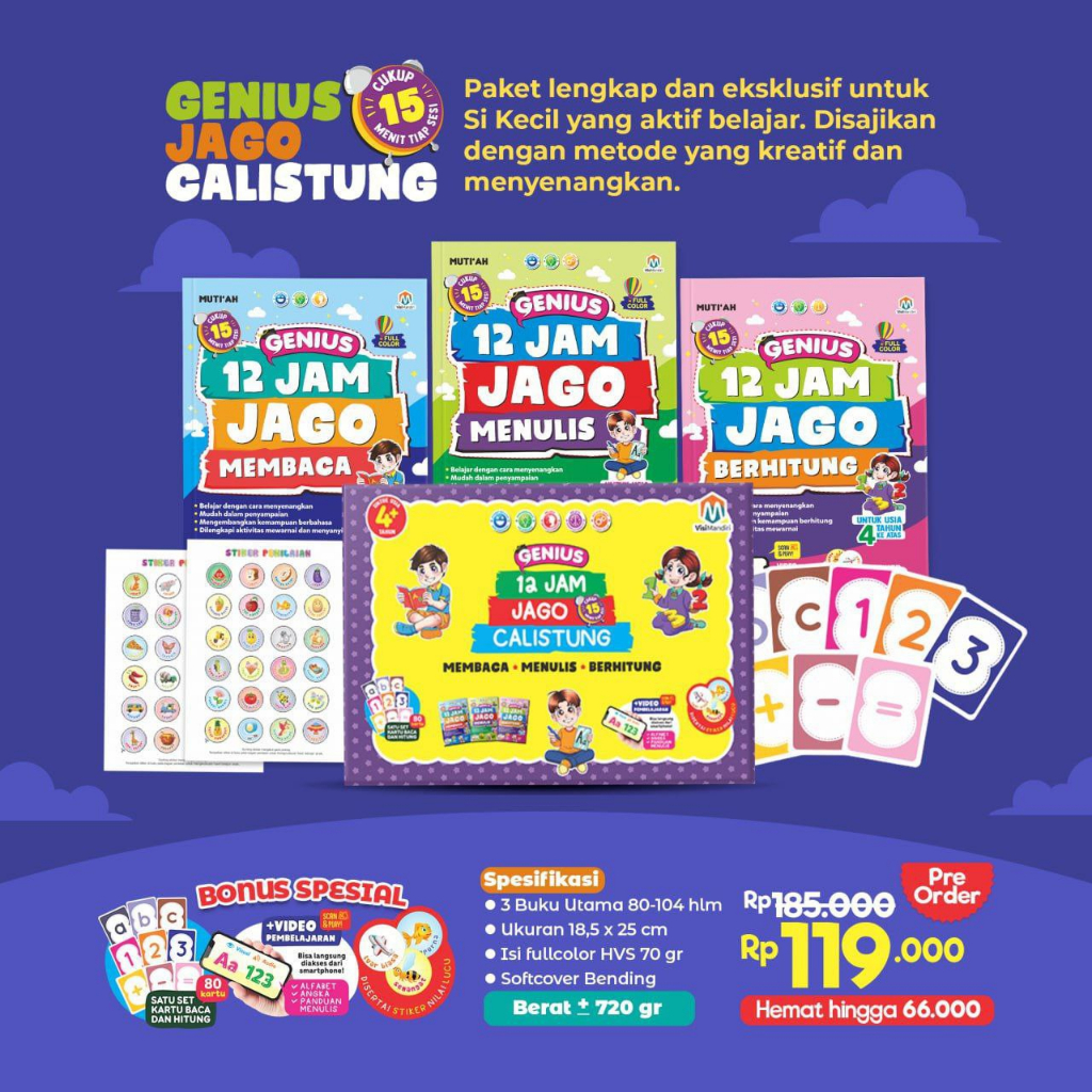 Jual [3 Buku] Genius 12 Jam Jago Calistung Baca Tulis Hitung PAUD-TK ...