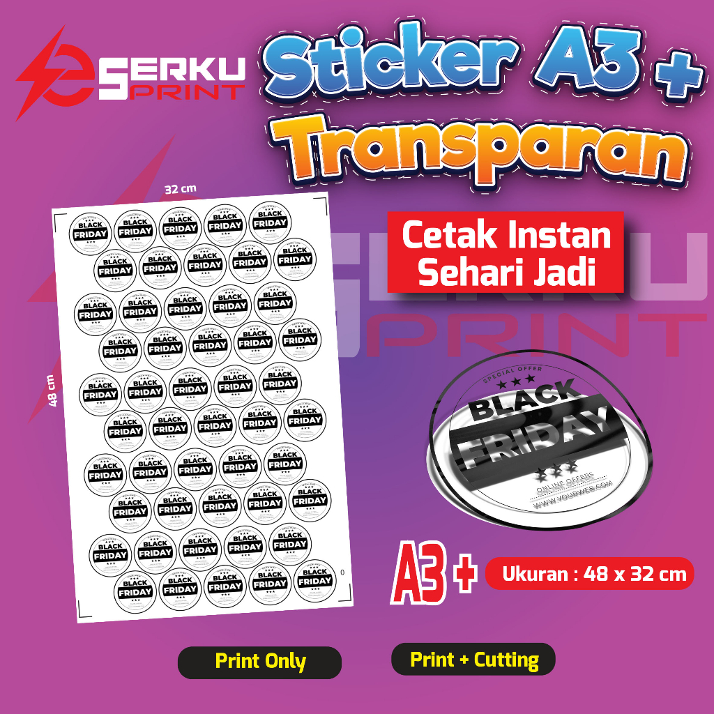Jual CETAK INSTAN SEHARI JADI CETAK STIKER TRANSPARAN CUTING A3+ MURAH ...