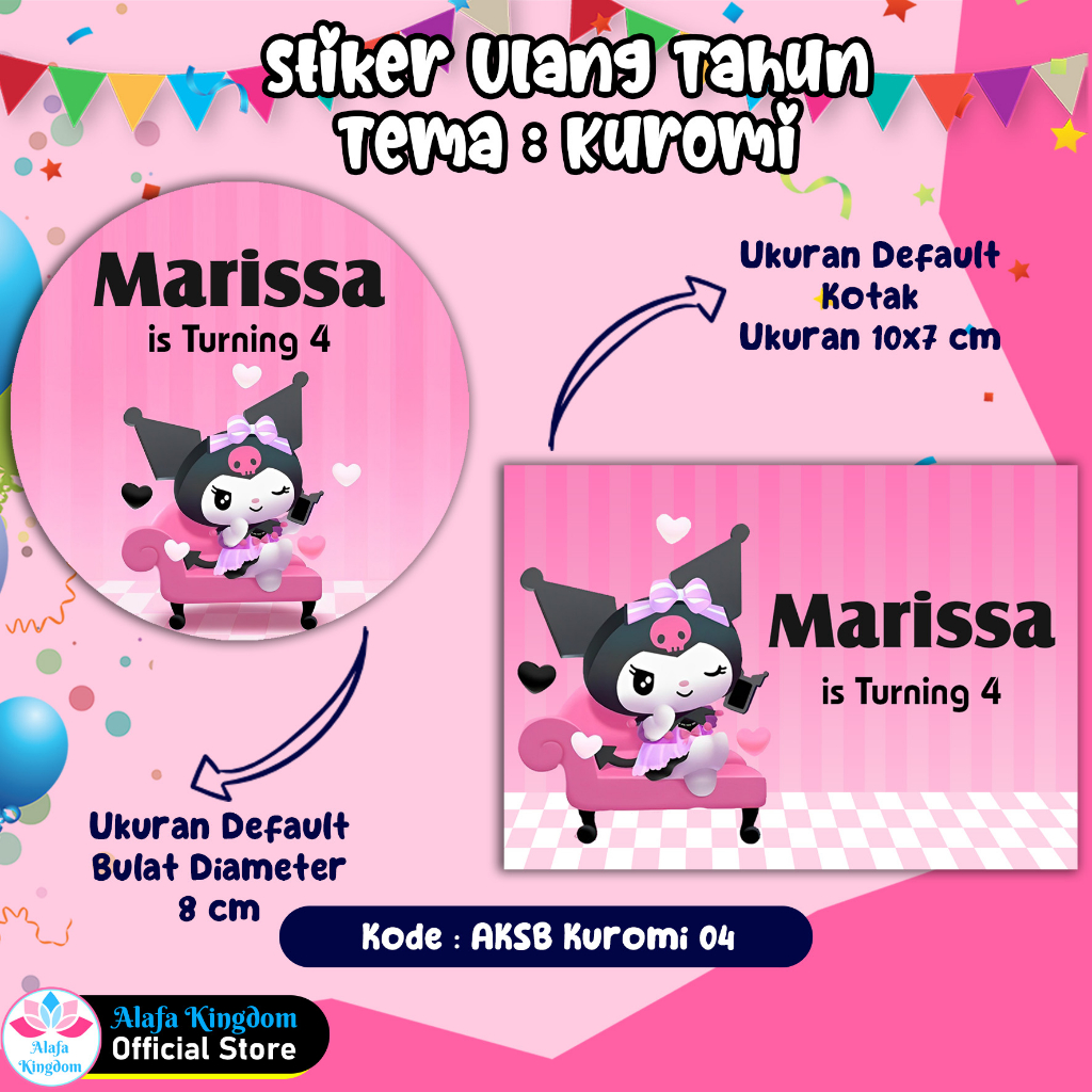 Jual Alafakingdom Stiker Label Ulang Tahun Birthday Ultah Kuromi Custom ...