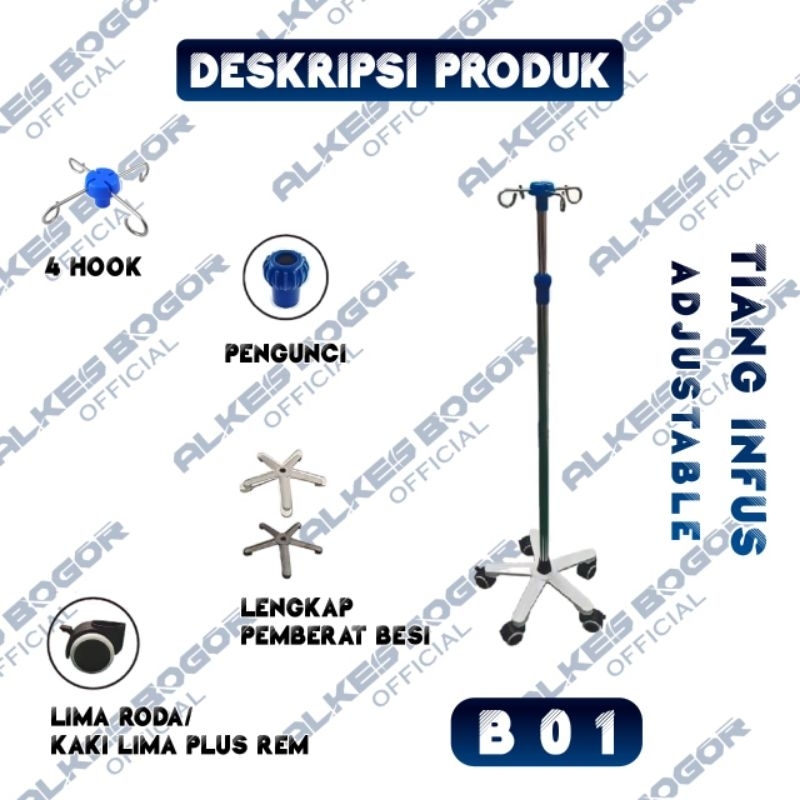 Jual Tiang Infus Kaki 5 Plastik Adjustable Medicial Rumah Sakit ...