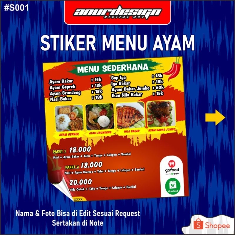Jual STICKER MENU WARUNG / AYAM GEPREK / MENU IKAN BAKAR / MENU RUMAH ...