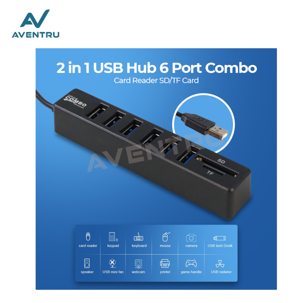 Jual USB 6 Port Hub Micro SD TF Card Reader PC Laptop Extension ...