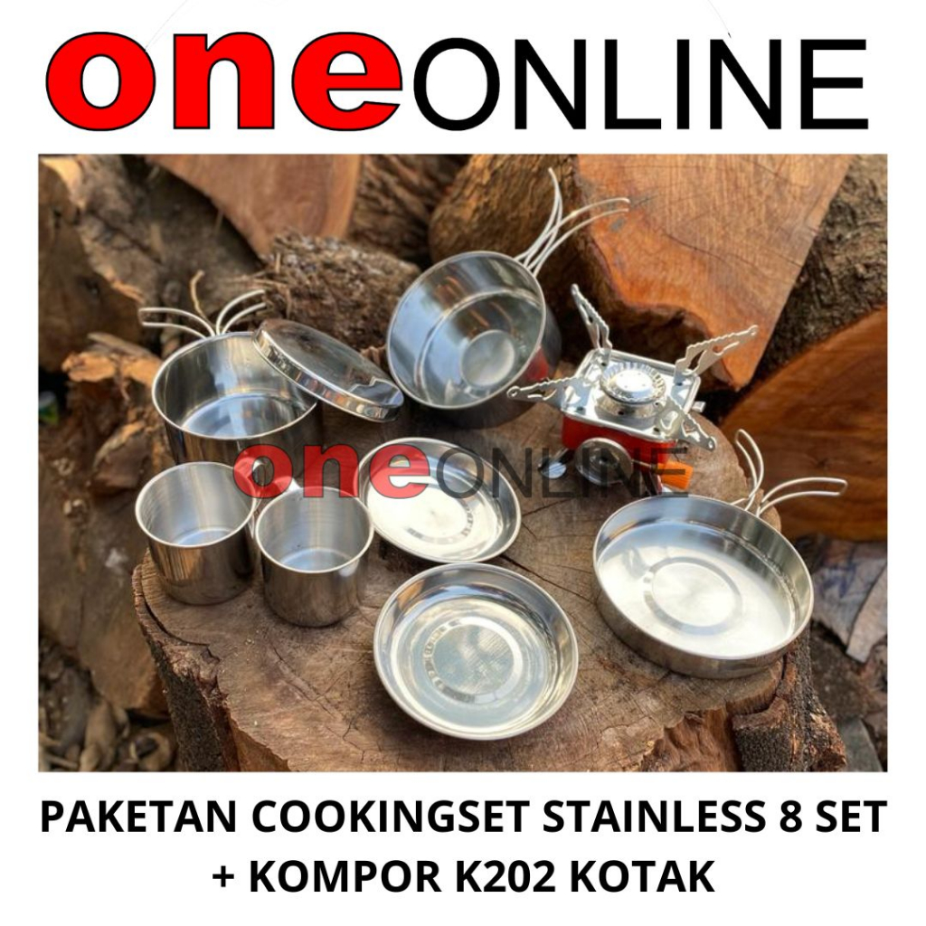 Jual NESTING ISI 8 DAN KOMPOR PORTABEL cooking set stainless dan kompor ...