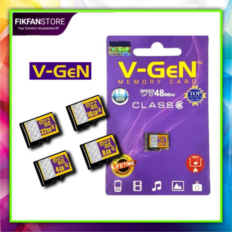 Jual Micro SD VGEN 32GB 16GB 8GB 4GB Class 6 V-Gen Memory Card MicroSD ...