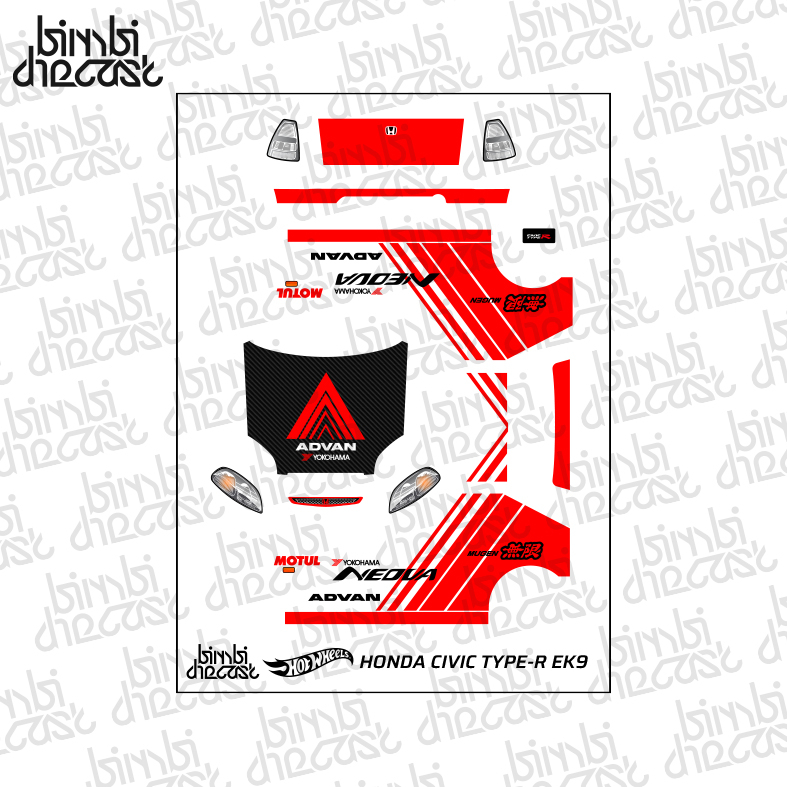 Jual Decal Hotwheels Honda Civic Type R EK9 Advan Yokohama Transparan ...