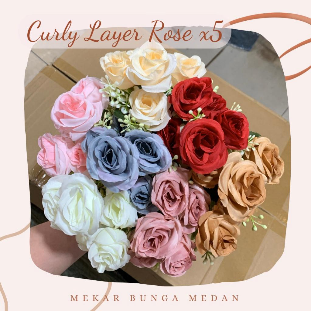 Jual (SC 13) - Bunga Artifisial Curly Layer Rose x5 Kuntum Dekorasi ...