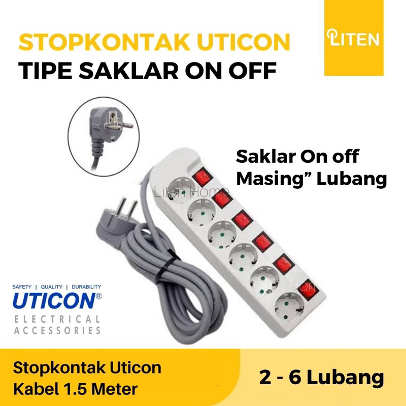 Jual Stop Kontak Uticon 6 Lubang + Kabel 1.5 meter + Saklar On Off Masing” Lubang 2 3 4 5 Lubang ...