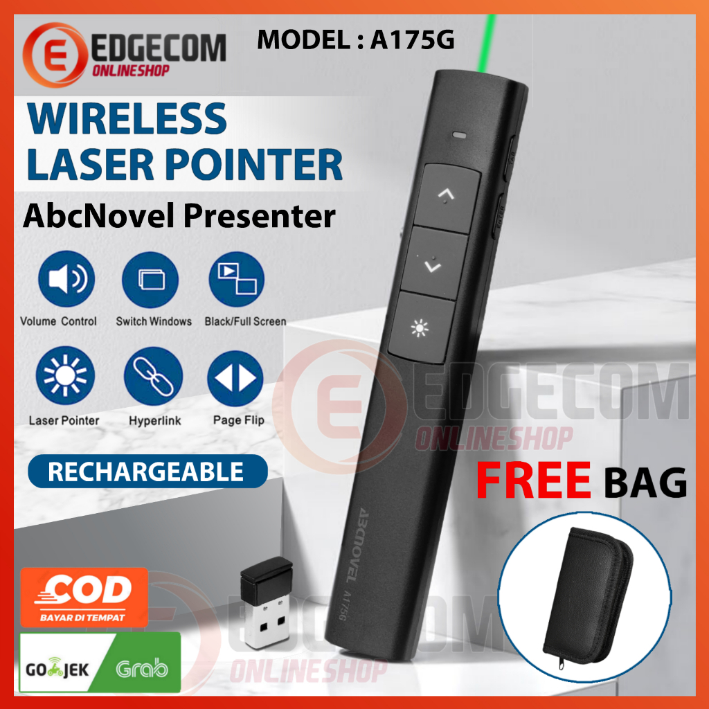 Jual Wireless Presenter Laser Pointer Rechargerable 2,4G ABCNOVEL / PPT ...