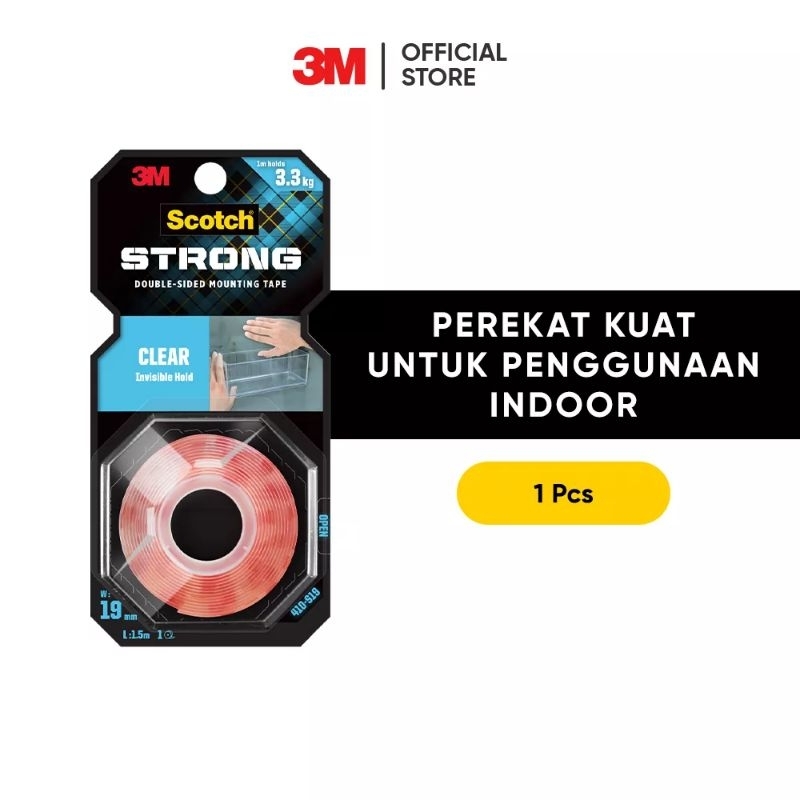 Jual 3M Scotch Strong Double Sided Mounting Tape Clear 3.3Kg 410-S19 19mm X 1.5m / Perekat ...