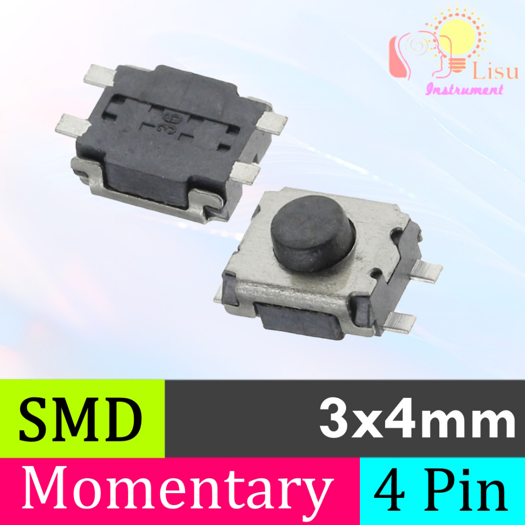 Jual 3x4mm Micro Switch 4 PIN Tactile Touch Push Button Momentary SMD ...
