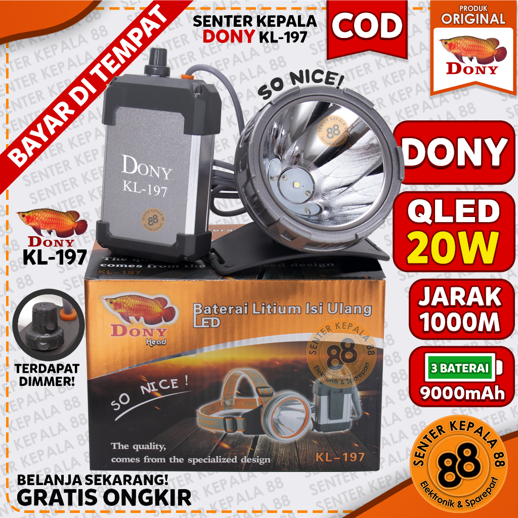 Jual Senter Kepala DONY KL 197 DIMMER TOMBOL PUTAR 20WATT 20W LED SUPER ...