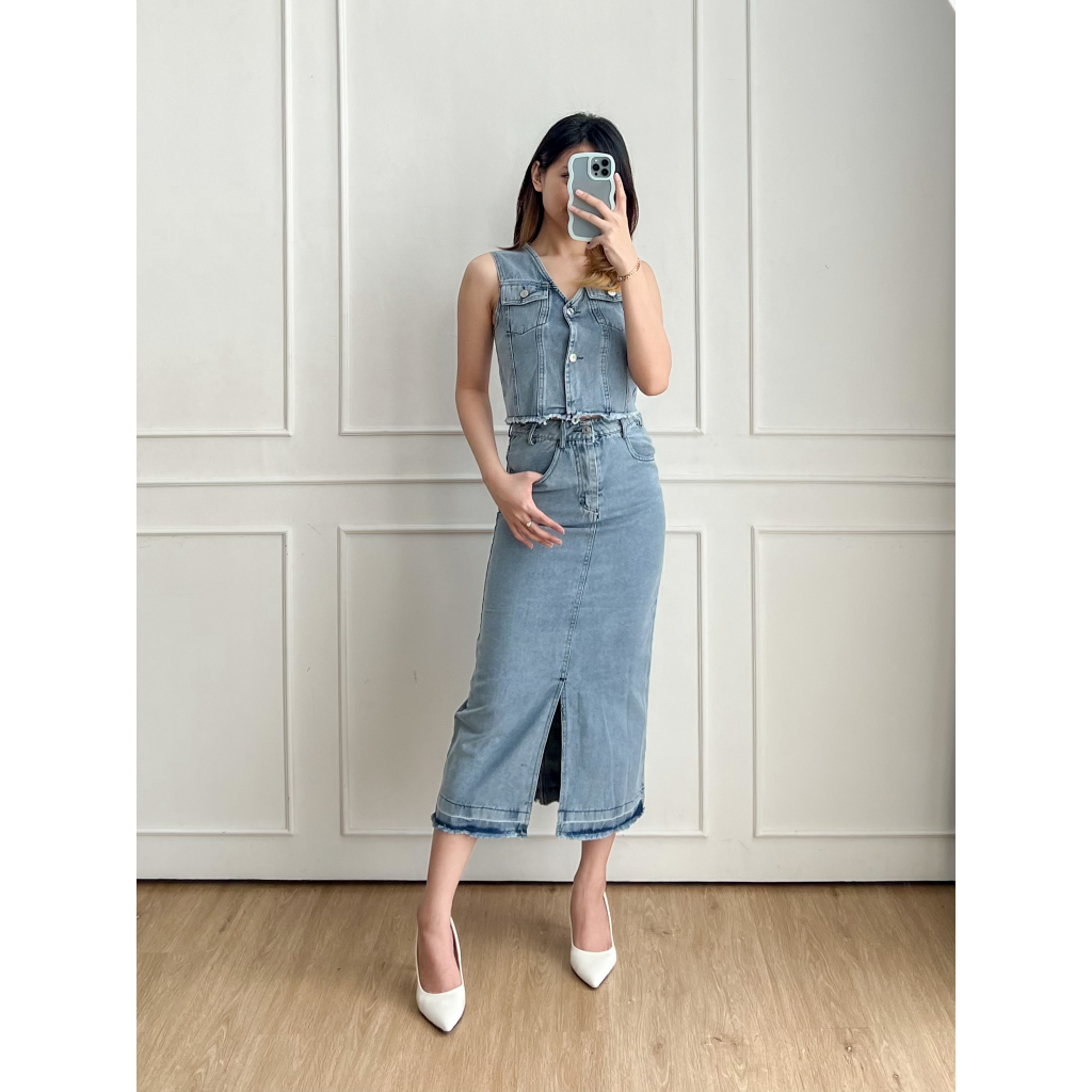 Jual DOLLA - Runa Set Setelan Rompi Blazer Jeans Denim | Shopee Indonesia