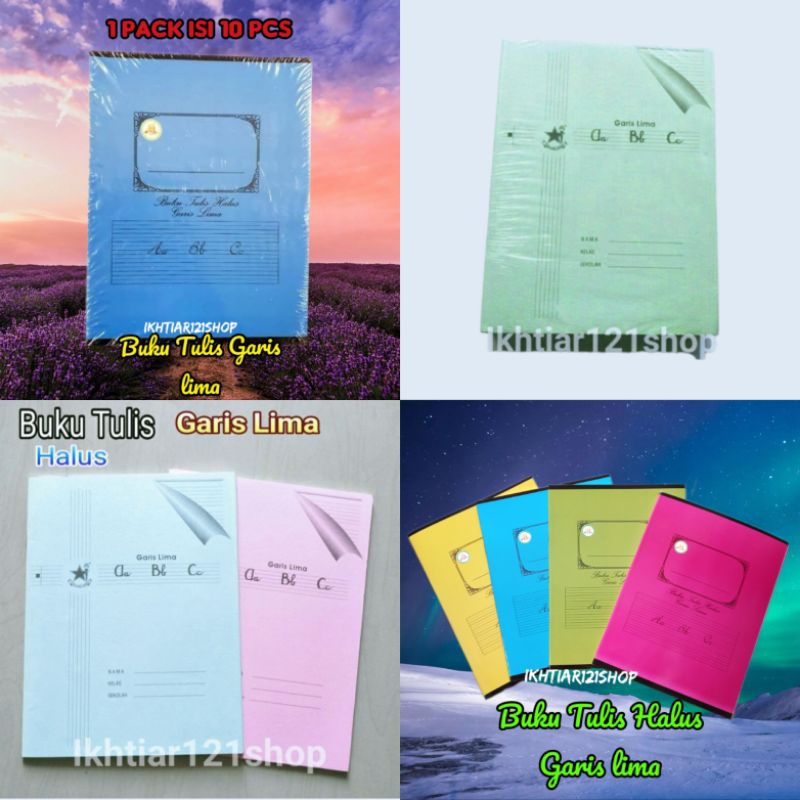 Jual 1 Pack Buku Tulis Garis Lima/Buku Tulis Halus Garis 5 Perpack isi ...